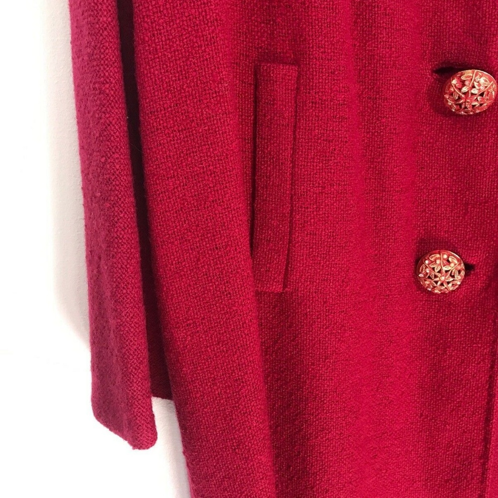 Vtg 50s 60s Long Red Coat Stroock Paris Womens - Gem